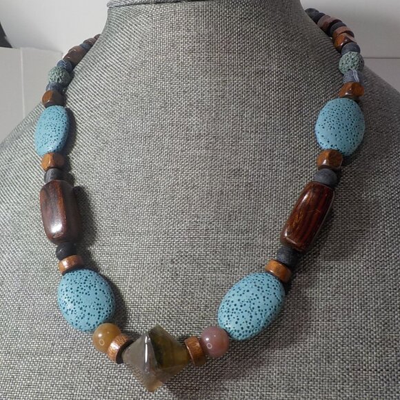 Unbranded | Jewelry | Custom Jewelry Beige Center Stone Brown Wooden ...